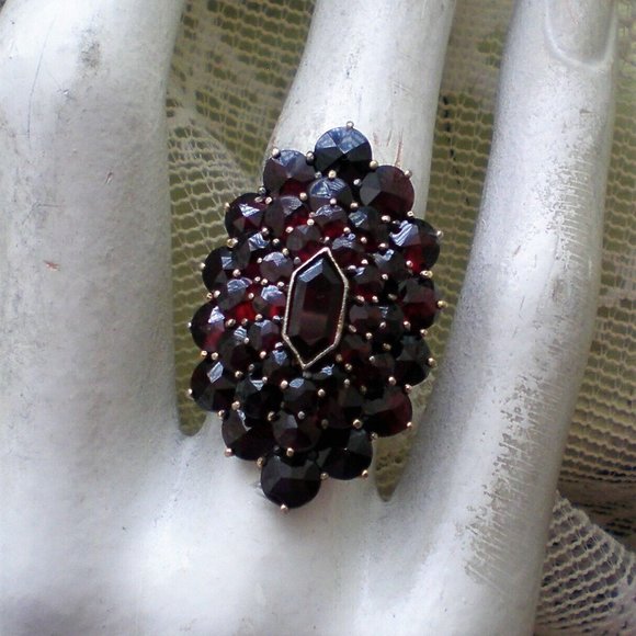 Jewelry | Huge Solid 14k Gold Shank Czech Rose Cut Bohemian Garnet ...